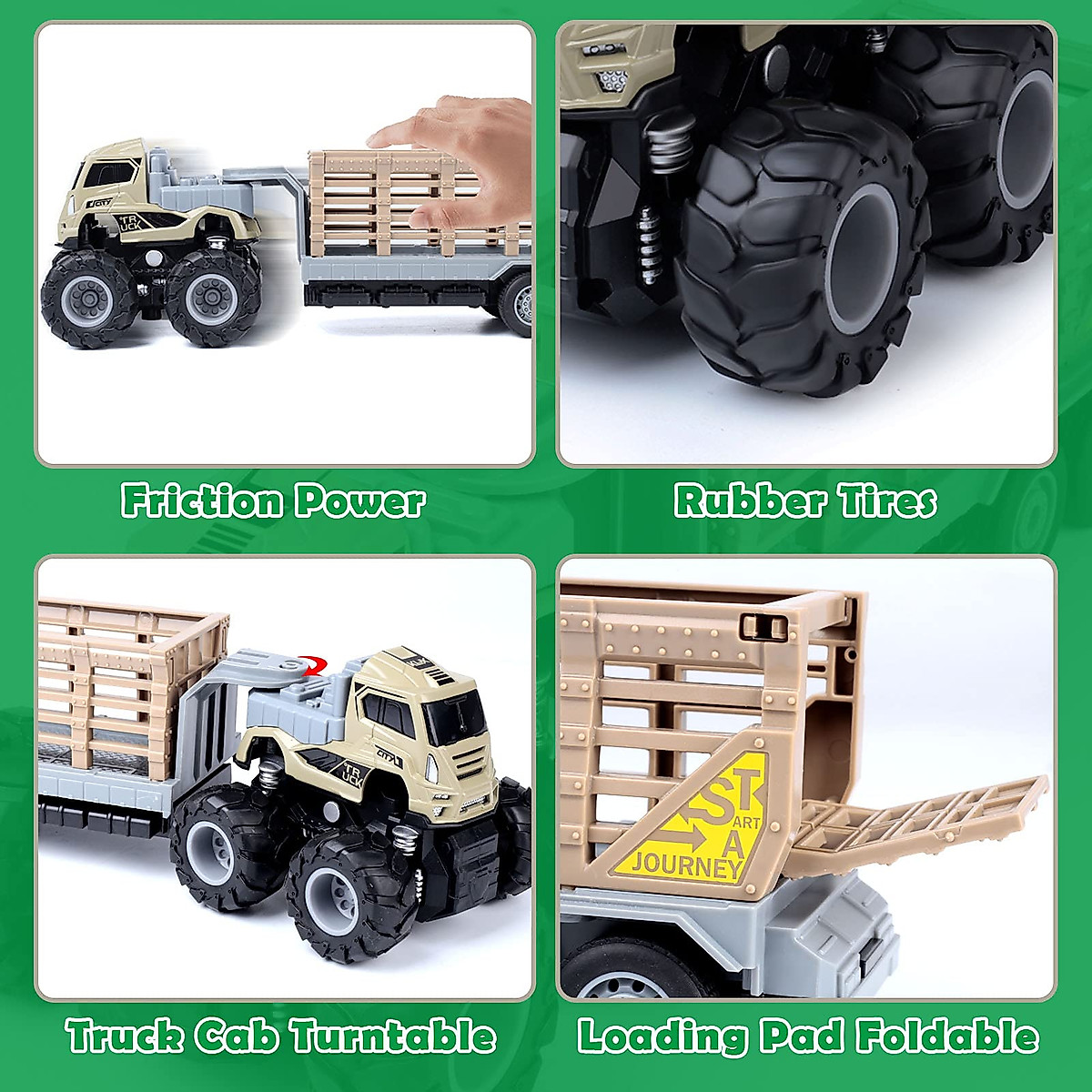 Dinosaur Truck Carrier Playset Toys Dinosaur Toys for Kids 3-5 5-7 Friction Powered Dinosaur Transport Car with 4 Dinosaurs and 4 Wildlife Animals Figures