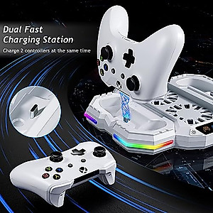 Cooling Stand with Controller Charging Station for Xbox Series S, ZAONOOL Dual Charger Dock & Cooling Fan for Console Accessories with 13 RGB LED Light, 2*Rechargeable Battery, Headset Hook & USB Port