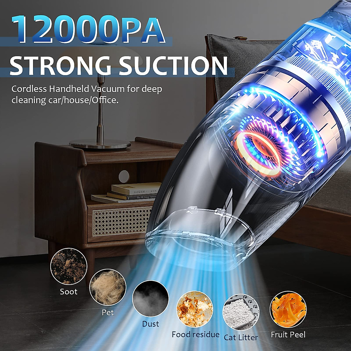 CDRCMXV Handheld Vacuum, Mini Hand Vacuum Cordless Rechargeable High Power Dust for Home, Small Vacuum Cleaner for Car Upholstery, Carpet, Pet Hair(Black)