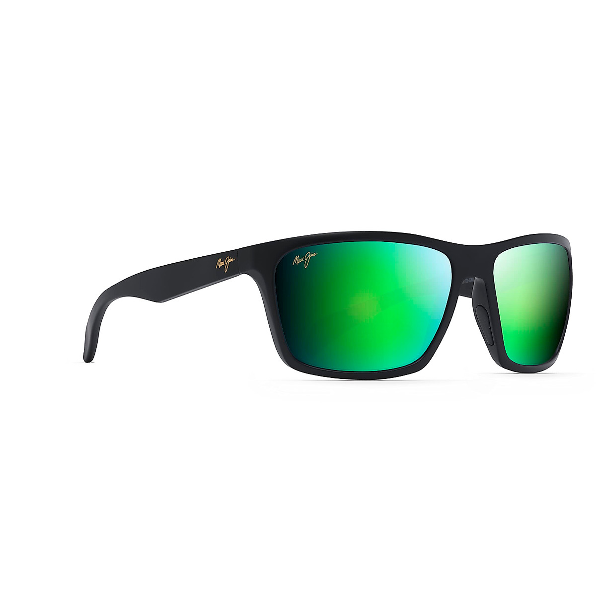 Maui Jim Men's Makoa Polarized Wrap Sunglasses, Matte Black/MAUIGreen®, Medium