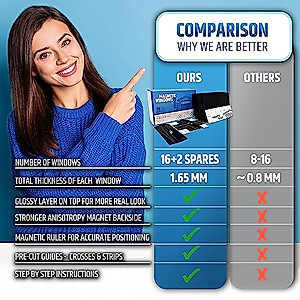 Strong & Glossy Magnetic Garage Door Windows - Fits 1 Car Garage - Looks Like Real Window Panels/Faux Panes - Decorative Hardware Kit - Easy to Align & Will Never Fall (Upgraded Magnets) | 16pcs 4"X6