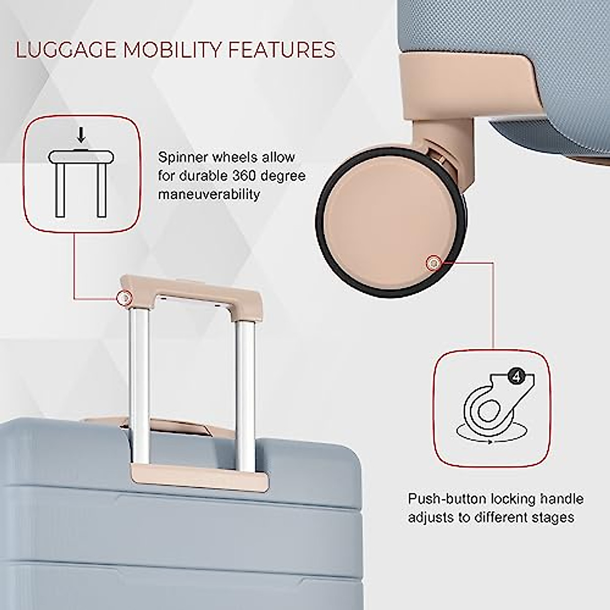 Merax 3 Pcs Expandable ABS Hardshell Luggage Sets with Spinner Wheel Suitcase TSA Lock Suit Case, Light Blue, (20/24/28)