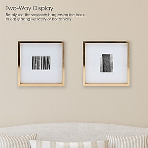 Mikasa 16x16 in. Gallery Frame for 15x15 in. Photo with 2 mm Beveled Mat, Vertical or Horizontal Display, Gold