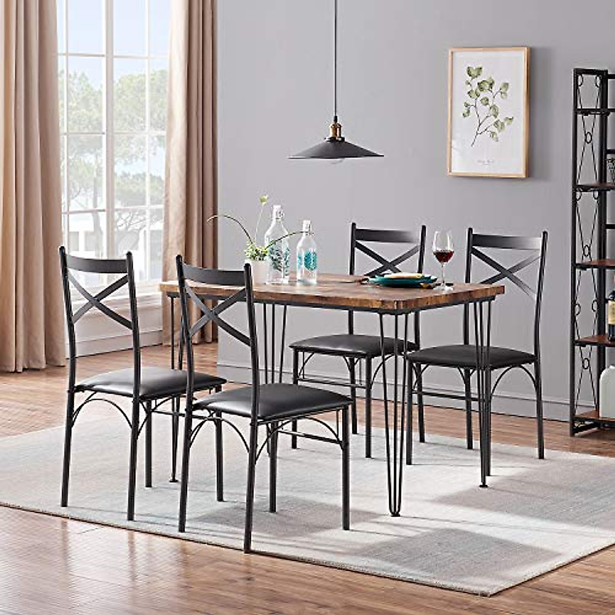 VECELO 5-Piece Set for Home Kitchen Breakfast Nook, with 4 Chairs, Dining Table for 4, Black