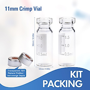 ALWSCI 2ML Autosampler Vials, Clear Crimp Neck Vials ND11, Wide Opening GC HPLC Vial with Graduation, 11mm Aluminum Crimp Seals with PTFE/Rubber red-Orange Liner, 100 of Pack