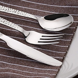 HaWare 65-Piece Hammered Flatware Serving Set, Stainless Steel Silverware Cutlery Set for Home/Hotel/Restaurant, Service for 12, Elegant & Classic Design, Dishwasher Safe-Square Edge