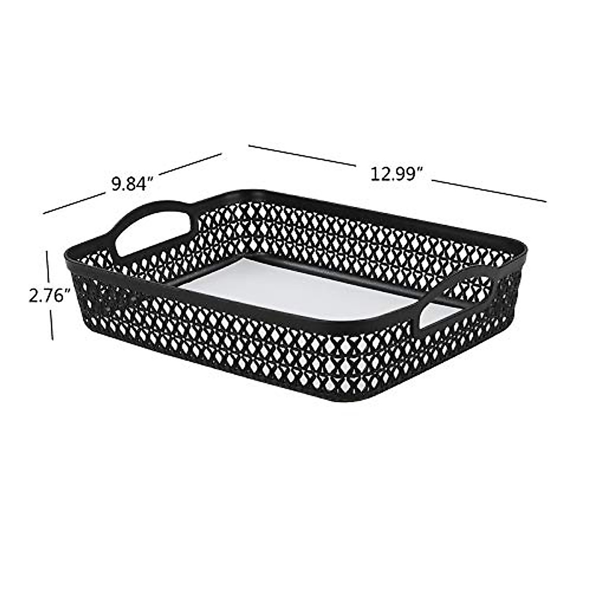 Rinboat Large Plastic Shallow Storage Baskets Trays, Plastic A4 Desktop Basket, Black, 6 Packs