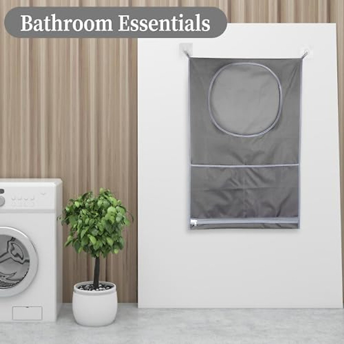 Giantree Hanging Laundry Hamper Bag, Door Hanging Hamper with 2 Strong Adhesive Hooks & 2 Stainless Steel Hooks Waterproof Hanging Laundry Bag for Dirty Clothes Large Hamper Clothes Storage