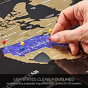 Scratch Off World Map - Extra Large - Black and Gold Scratchable World Map Poster - Best Travel World Map Gift - All Accessories - Premium Detailed Scratch Off Map of The World - for Globetrotters