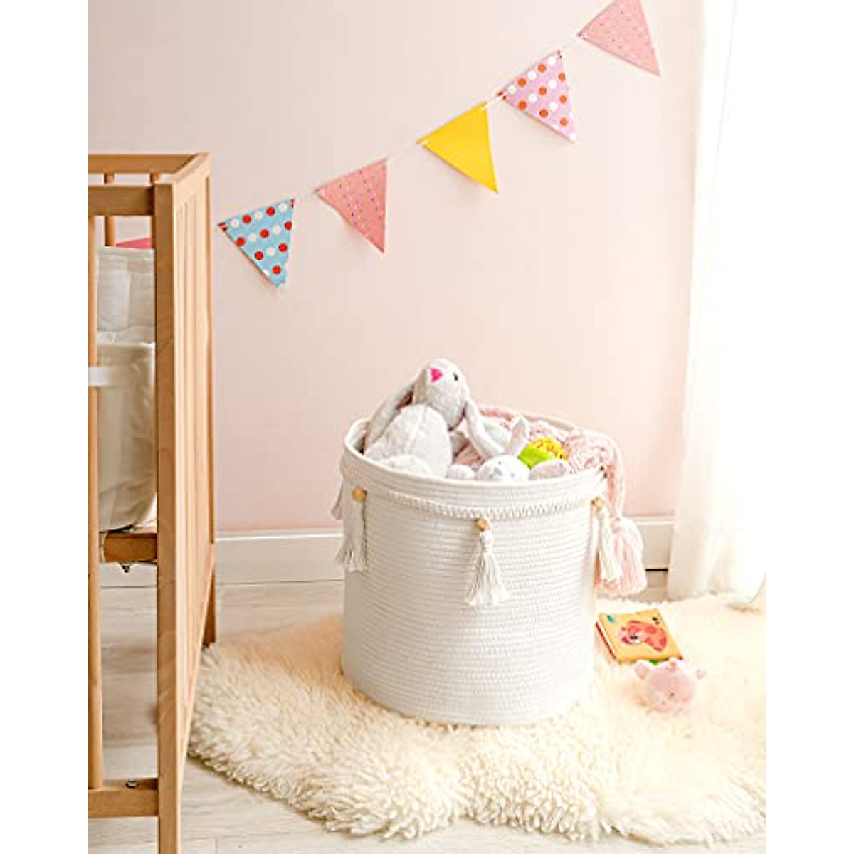 Mkono Diaper Organizer Caddy Macrame Storage Basket Boho Nursery Organizer Set of 2