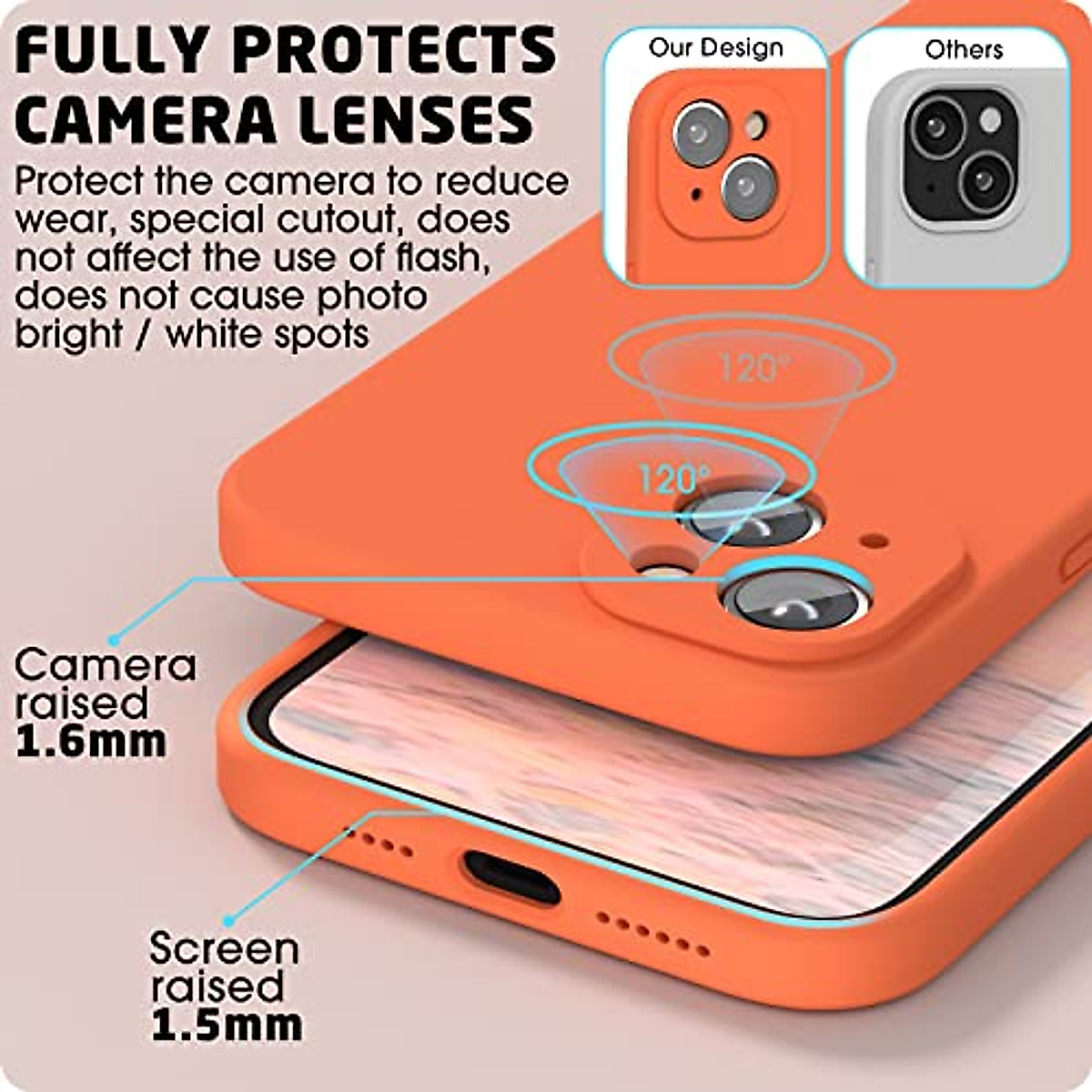 ABITKU Silicone Phone Case for iPhone 14 - Includes Screen Protectors, Soft Anti-Scratch Microfiber Lining - 6.1 inch, Marigold Orange