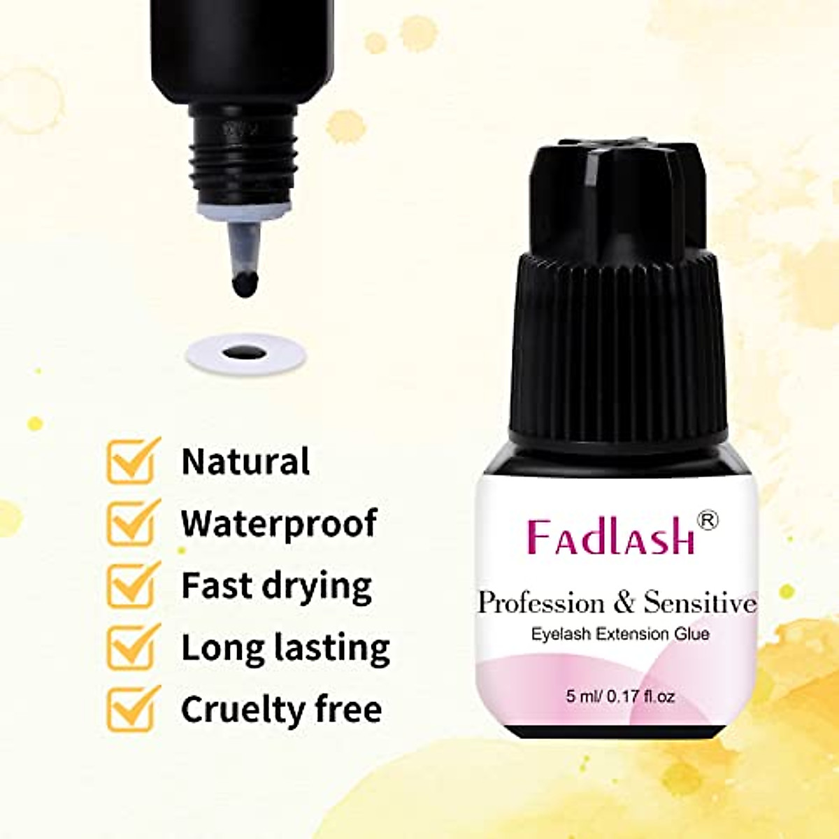 Eyelash Extension Glue FADLASH Extra Strong Lash Glue 5ml 1S Dry Time 8 Weeks Retention Lash Extension Glue Maximum Bonding Power Professional Use Only (Never for DIY/Cluster Lashes)