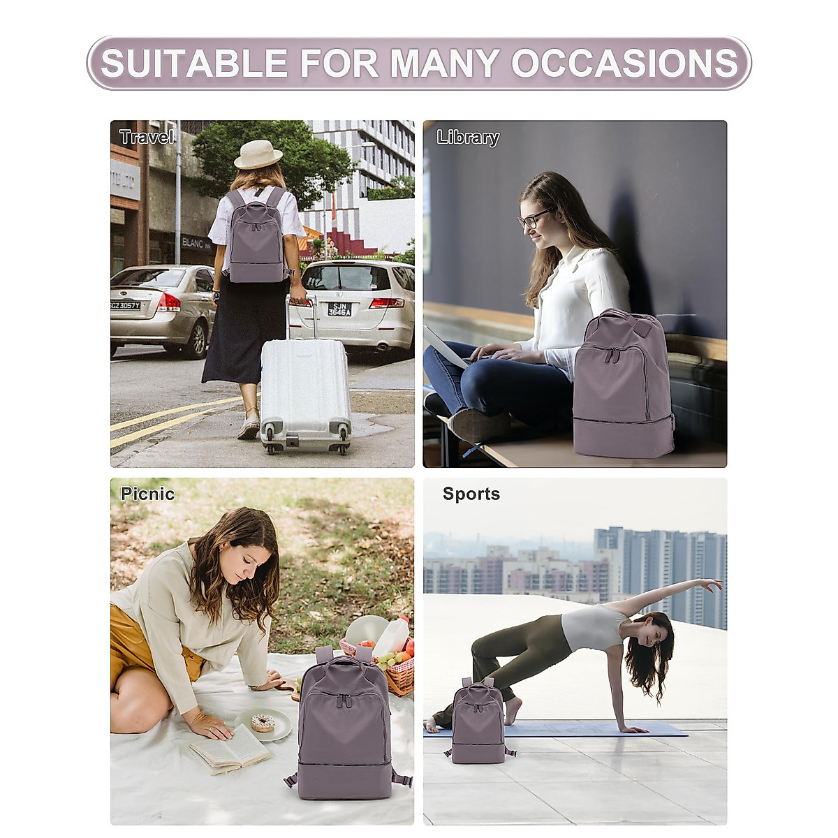 VENATIN Gym Backpack for Women Waterproof Small Gym Bag With Shoe Compartment Sports Essentials Backpack with Wet Dry Pocket, Purple…