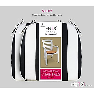 FBTS Prime Outdoor Seat Cushions Set of 2 Patio Chair Cushions with Ties 16x17 Inch Black Stripe U-Shape Chair Pads for Outdoor Patio Furniture Garden Home Office