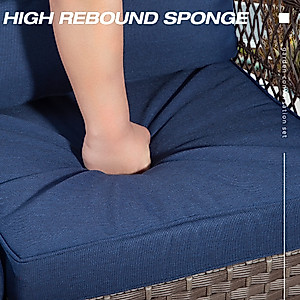 MeetLeisure Wicker Patio Chairs Set of 2 - Outdoor Rattan Chairs with Handmade PE Wicker & Olefin Fabric Cushions, Patio Rattan Chairs, Cushions Included(Mixed Grey/Blue)