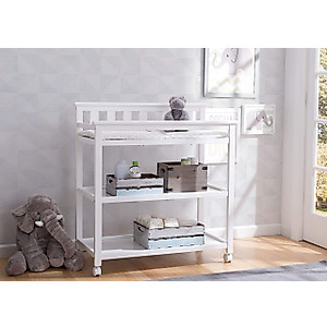 Delta Children Flat Top Changing Table with Casters, Bianca (White) and Waterproof Baby and Infant Diaper Changing Pad, Beautyrest Platinum, White