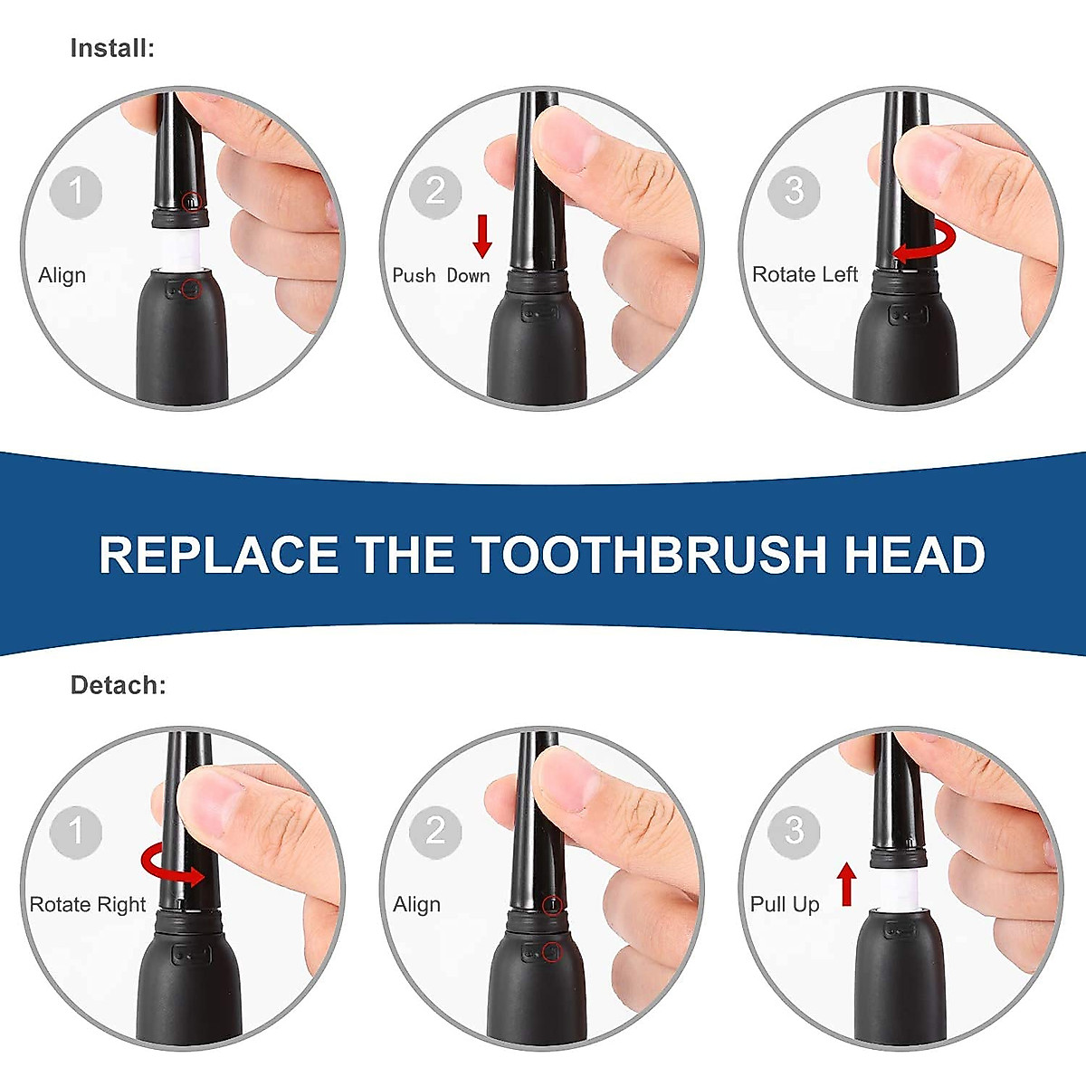 5pc Toothbrush Heads Compatible with Fairywill D7/D8/FW507/508, 551/917/959/D1/D3 (Black)