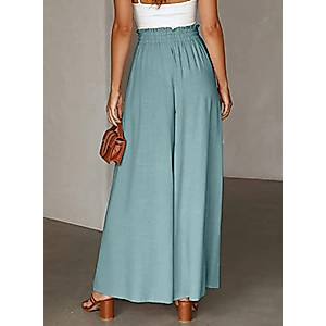 Dokotoo Fashion Wide Leg Pants for Women 2023 Fall Solid High Drawstring Waist Yoga Pants Jogging Jogger Beach Sport Office with Side Pockets Sea Green M