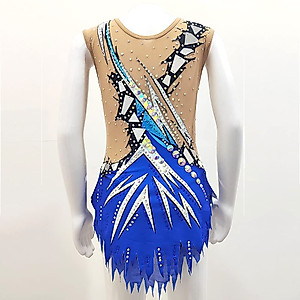 LIUHUO Rhythmic Gymnastics Leotards Plexiglass Nail Drill Blue Sleeveless Competition Performance