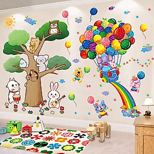 Animal Wall Sticker Cartoon Baby Children DIY Art Decal Self-Adhesive Wallpaper Mural Decorate for Living Room TV Sofa Background Bedroom Kids Room Nursery
