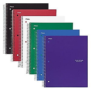 Five Star 06210 Wirebound 3-Subject Notebook, College Rule, 11 x 8 1/2, 150 Sheets, Assorted