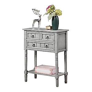 Convenience Concepts Kendra 3 Drawer Hall Table with Shelf, Wirebrush Light Gray