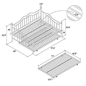 DHP Tokyo Daybed and Trundle with Metal Frame, Full Over Twin Size, Brushed Bronze