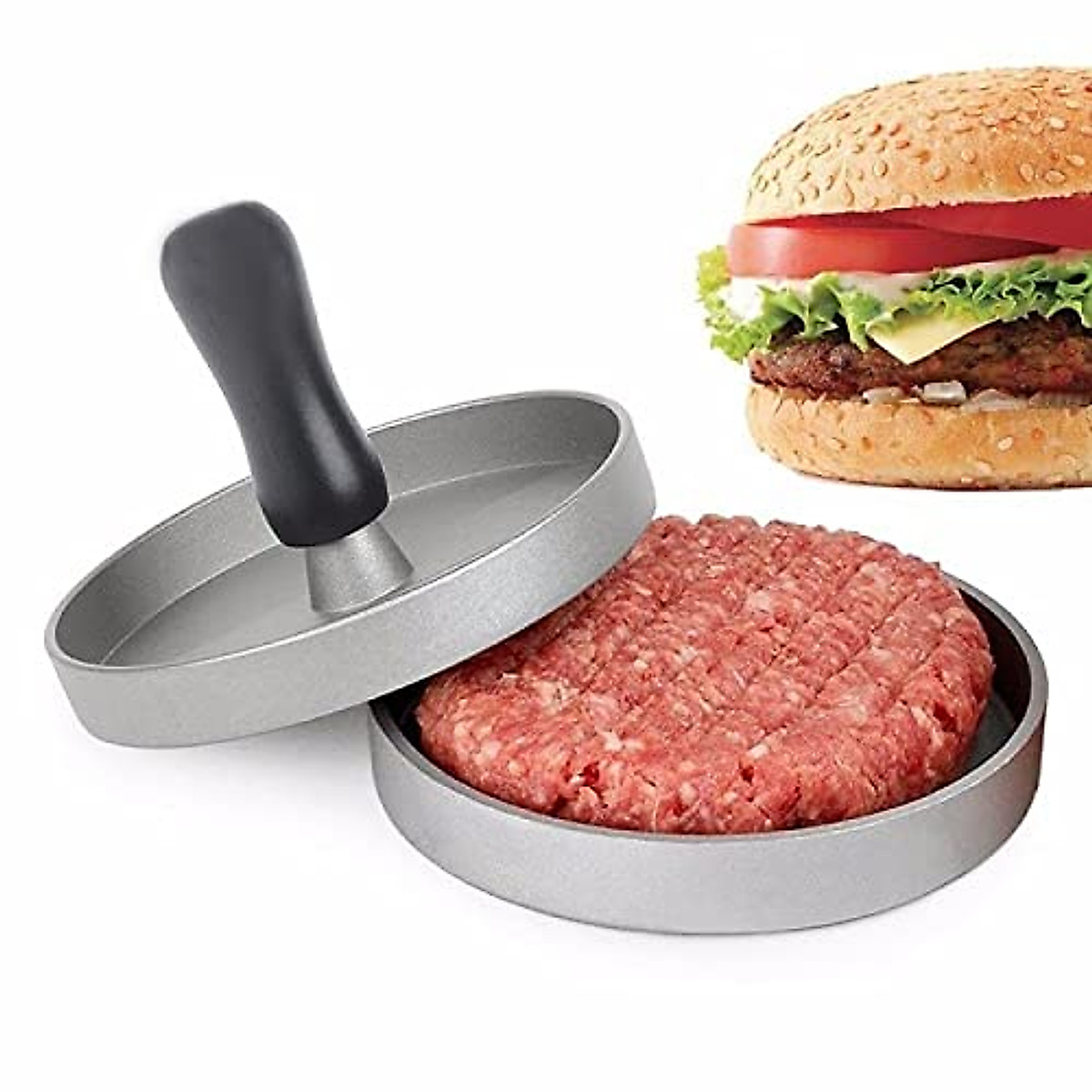 Thymart Metal Hamburger Press Burger - Ideal for Making Formed Meat, Fish or Vegetable Burgrs- Non-Stick Burger Press Hamburger Patty Maker