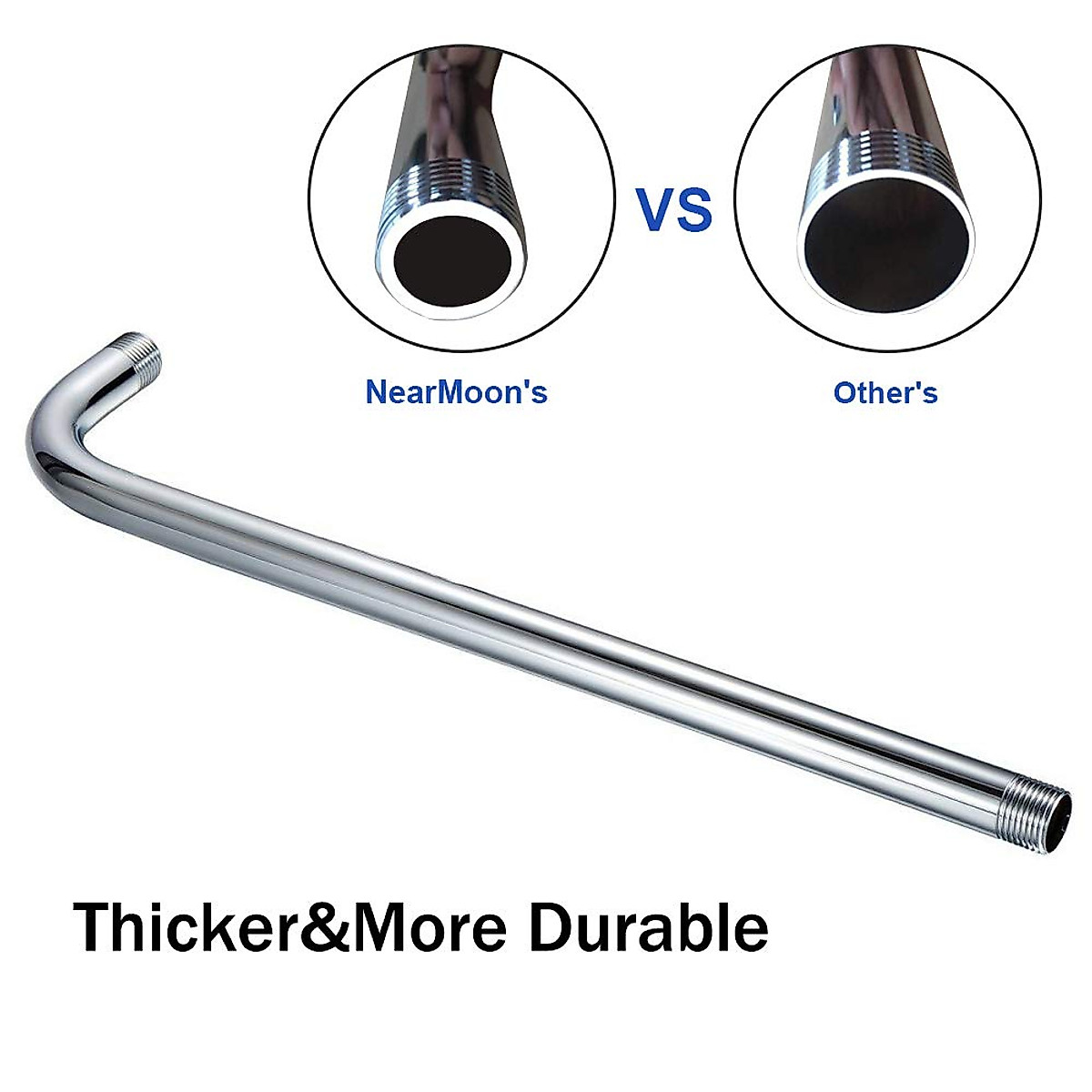 NearMoon Shower Arm, Extra Fixed Arm with Flange, Stainless Steel Wall-Mounted ShowerHead Arm (15 Inch, Chrome Finish)