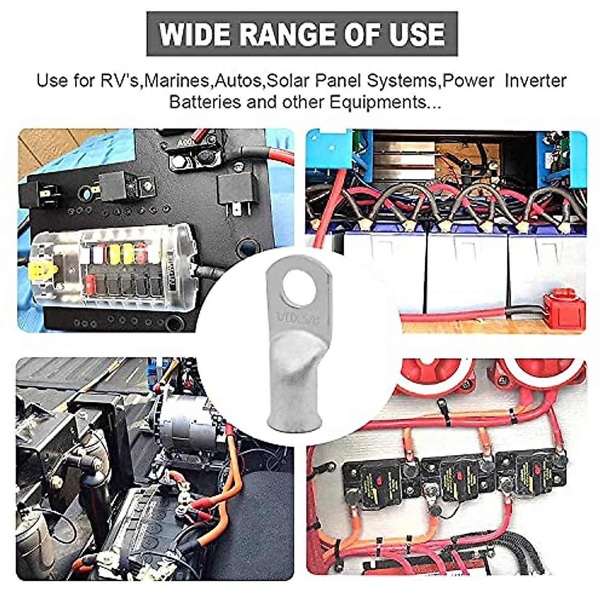 TKDMR 10pcs 1/0 Awg-3/8" Ring Marine Grade Copper Wire Lugs,with 3:1 Heat Shrink Tubing,UL Battery Cable Ends,Heavy Duty Cable Lugs,Tinned Copper Eyelets,Tubular Ring Terminals