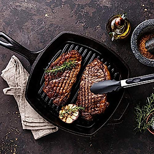 KUFUNG Silicone Kitchen Tongs, Serving Tongs for cooking, High Heat Resistant to 480°F, Stainless Steel Metal Food Tongs with Non-Stick Silicone Tips (9 inch, Black)