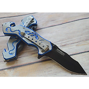 Dragon Design Stainless Steel Open Folding Pocket Knife W/ / Clip - 7.5 Inch Outdoor Survival Hunting Knife for Camping by Survival Steel