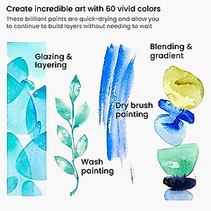 ARTEZA Watercolor Paint, Set of 60 Colors/Tubes (12 ml/0.4 US fl oz) W/ Storage Box, Rich Pigments, Vibrant, Non Toxic , for The Artist, Hobby Painters, Ideal for Watercolor Techniques