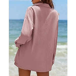 Ekouaer Women's V Neck Lounge Sets Button Down Shirt and Shorts 2 Piece Outfits Loungewear Pajama with Pockets Dusty Rose