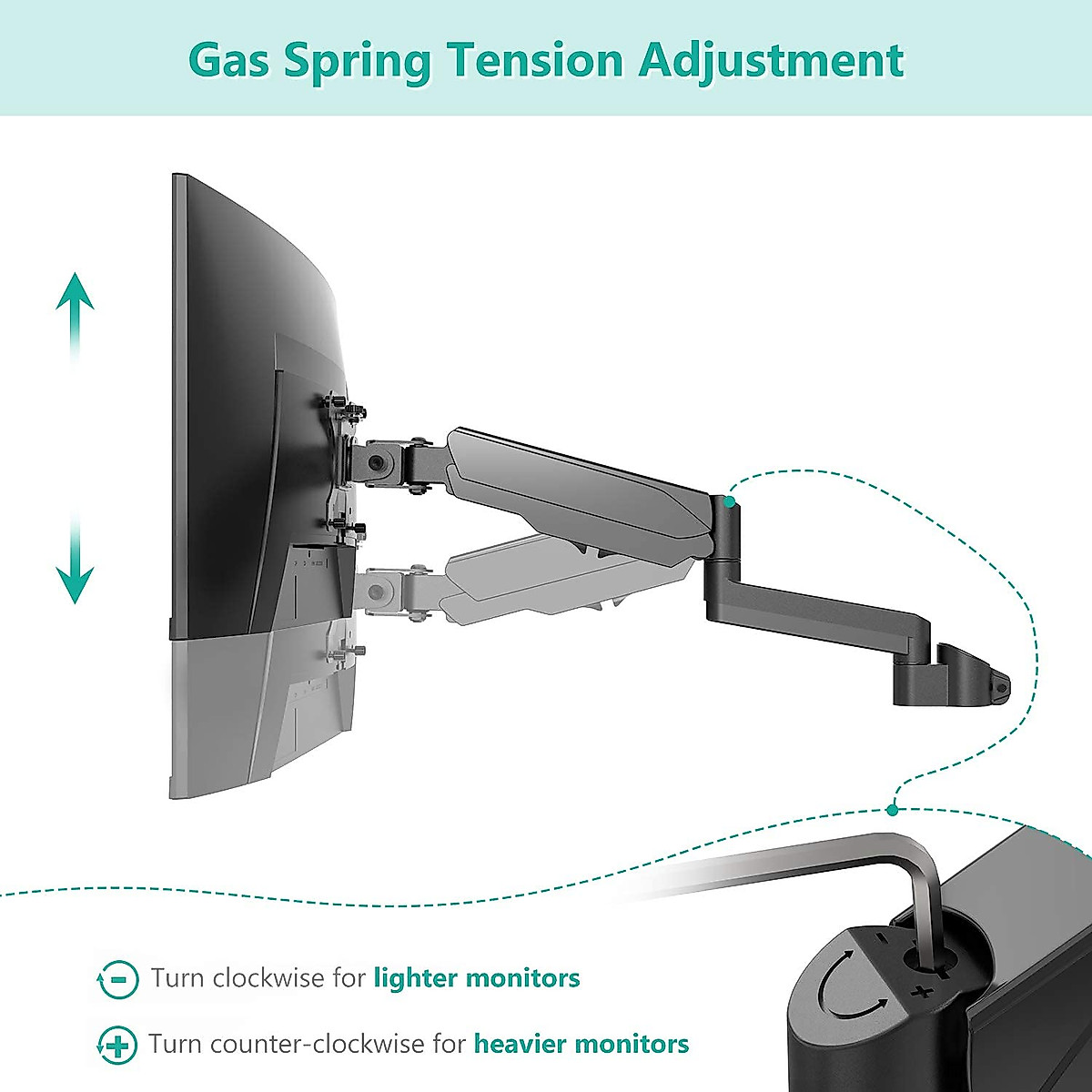 WALI Premium Single Fully Adjustable Gas Spring Arm for WALI Monitor Mounting System (GSAM001), Black