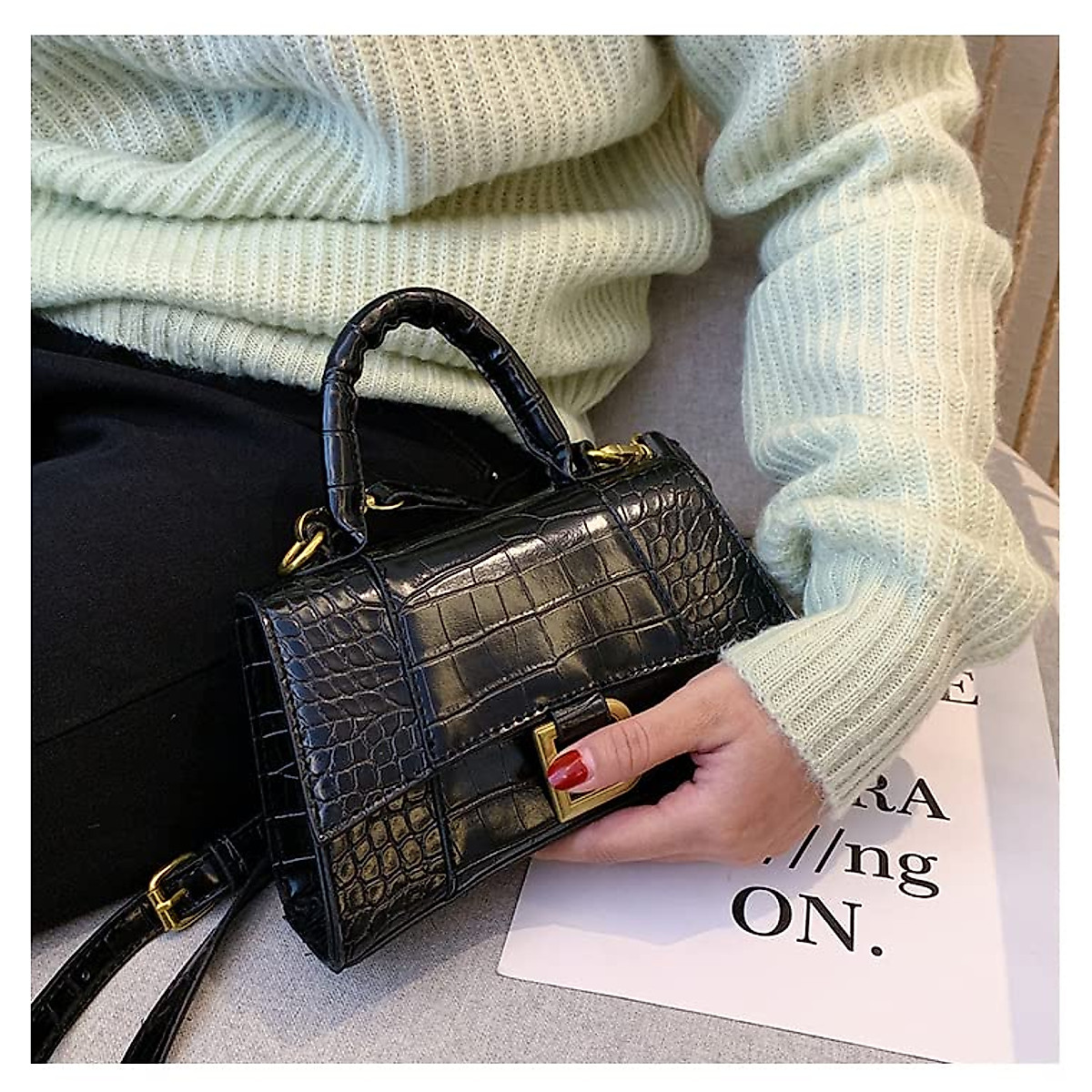 UPINRUN Women's Shoulder Bag Crossbody Tote Bag Crocodile Print handbags purses for women (Black)