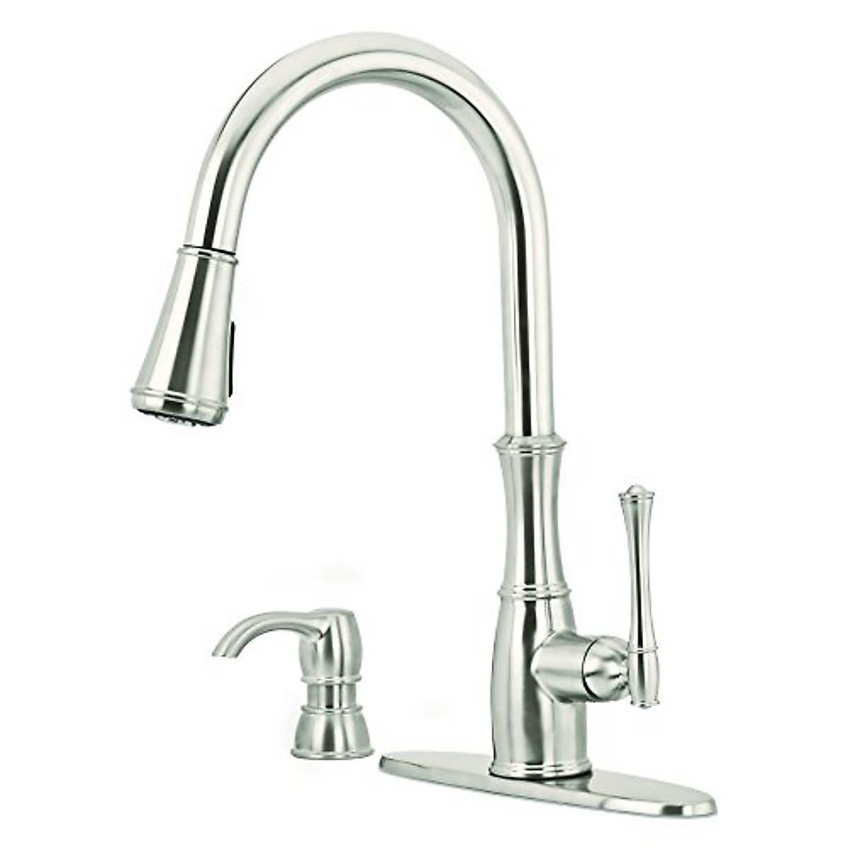 Pfister Wheaton Kitchen Faucet with Pull Down Sprayer and Soap Dispenser, Single Handle, High Arc, Stainless Steel Finish, GT529WH1S, Large