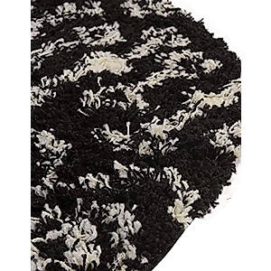 Unique Loom Moroccan Trellis Shag Collection Area Rug - Meknes (10' Round, Black and White)