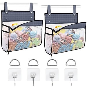 Linkidea 2 Pack Hanging Mesh Toddler Bath Toys Organizer, Kids Toddlers Bathroom Decor Bathtub Toy Holder, Large Capacity Multi Use Bathroom Shower Bathtub Toy Storage Hangs Bag