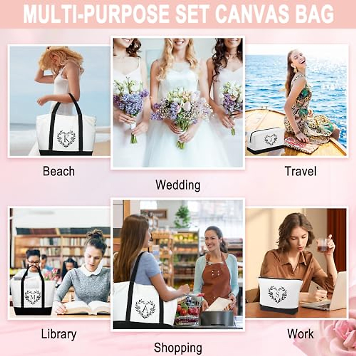 YOOLIFE Bridal Shower Gifts Bride To Be - Canvas Bag Tote Bag Make Up Bag Bridesmaid Proposal Wedding Day Bachelorette Party Maid Matron Of Honor Personalized Gift October Birthday Gifts Initial P