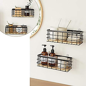 JOYJOO Metal Storage Basket Small with Wood Base, Decorative Baskets for Home Storage, Wire Basket for Organizing Small Tableware Black with Brown