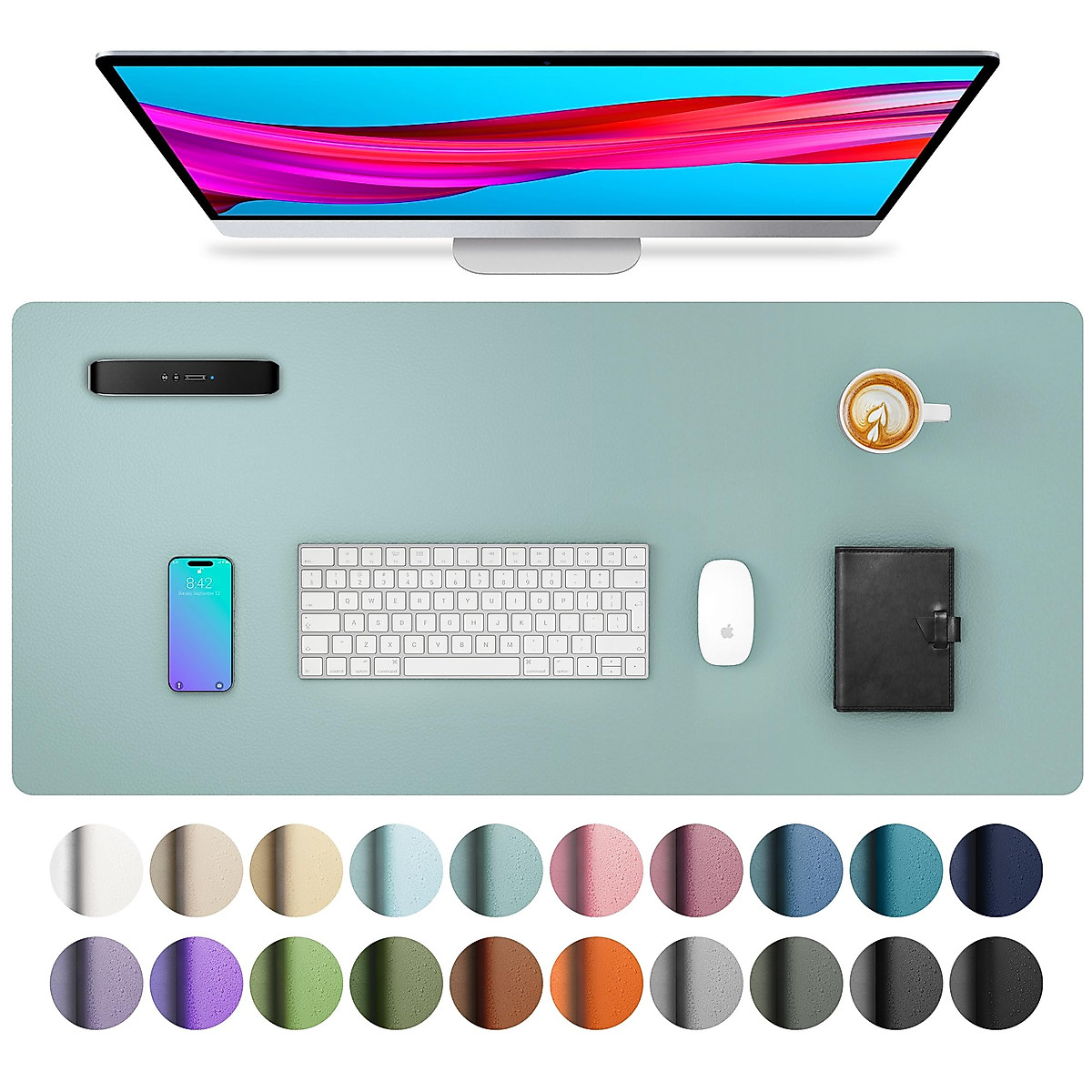 Leather Desk Pad Protector,Mouse Pad,Office Desk Mat, Non-Slip PU Leather Desk Blotter,Laptop Desk Pad,Waterproof Desk Writing Pad for Office and Home (Light Blue,31.5" x 15.7")