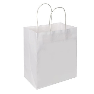 Oikss 50 Pack 8x4.75x10 Inch Medium Paper Bags with Handles Bulk, Kraft Bags Birthday Wedding Party Favors Grocery Retail Shopping Takeouts Business Goody Craft Gift Bags Sacks (White 50PCS Count)