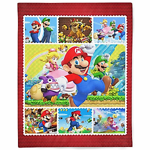 AdrianSantiag Throw Blanket Fleece Sherpa New Quilt Super Winter Mario Bedding Bros Soft U Warm Deluxe Flannel Home Decor Room Essentials, Cover for Sofa & Bed, Multicolor