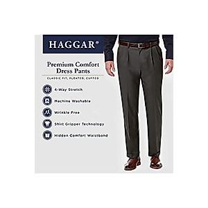Haggar Mens Premium Comfort Classic Fit Pleat Front Reg. And Big & Tall Sizes Dress Pants, Black, 38W X 30L US
