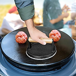 Jazzsthup Smash Burger Press, 6.88" Round Bacon Press with Wood Handle, Perfect Hamburger Press Patty Maker, Food-Grade Cast Iron Burger Smasher for Griddle incl. 20Pcs Patty Paper