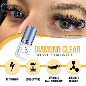 Forabeli Diamond Clear Lash Extension Glue - 2-3 Sec Dry, 6 Week Retention, Flawless Color Blending, Transparent Adhesive for Colored Eyelash