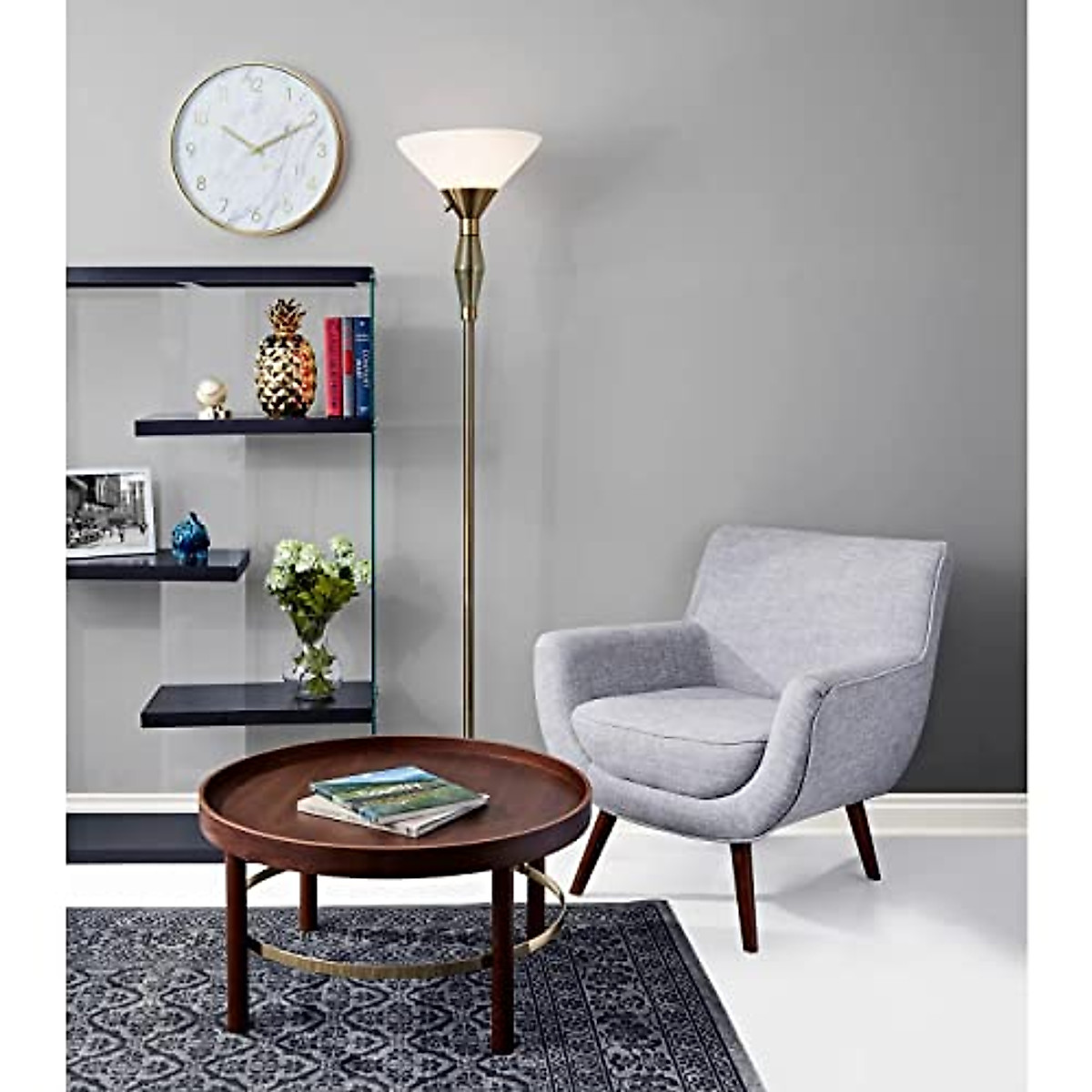 Adesso 5168-21 Murphy 300W Torchiere, 71 in, 2 x 150W Incandescent/LED, Green Glass/Antique Brass Finish, 1 Floor Lamp