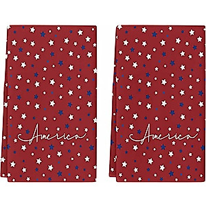 VDLBT 4th of July Kitchen Towels Patriotic Red Blue Stars Independence Day Memorial Day Dishcloth Fingertip Hand Towel America Soft Tea Towel Set of 2