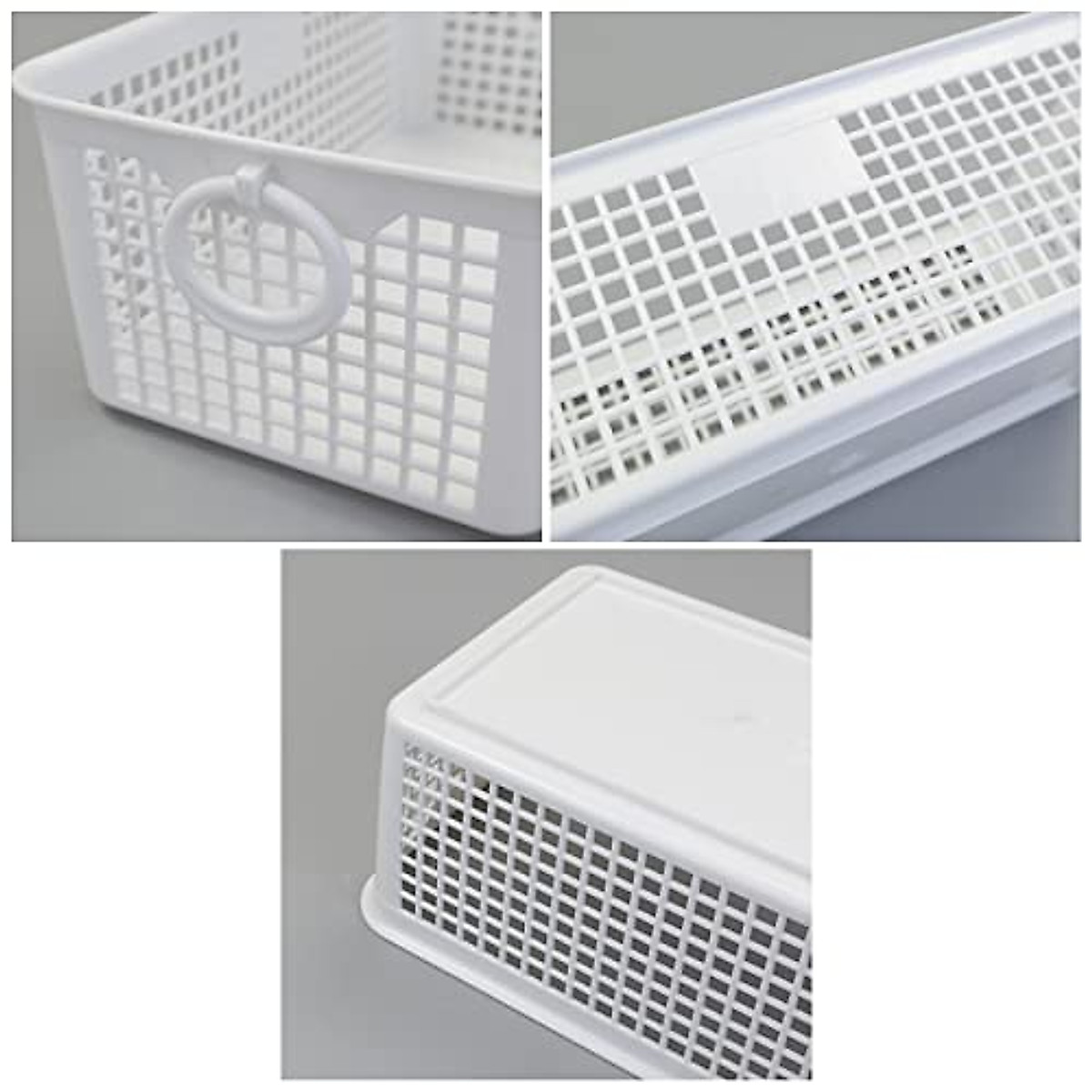 Sandmovie Rectangular Desktop Storage Basket, Plastic Storage Baskets, White, 6-Pack